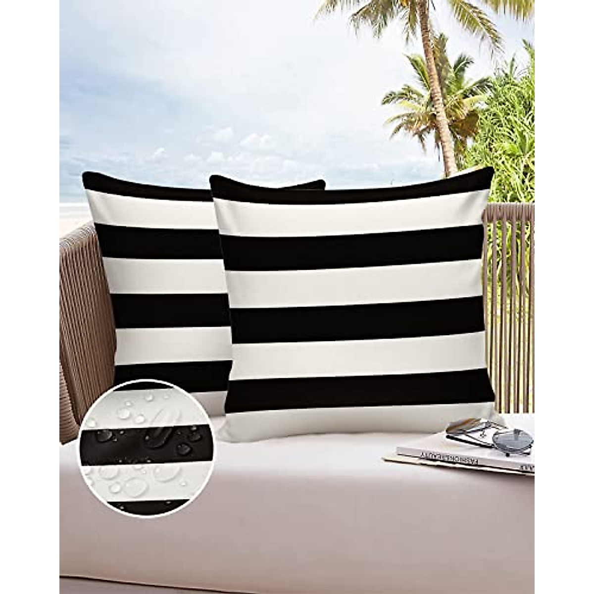Outdoor Pillows 26x26 Waterproof Outdoor Pillow Covers, Black White Stripes Polyester Throw Pillow Covers Garden Cushion Decorative Case for Patio Couch Decoration Set of 2, Geometric