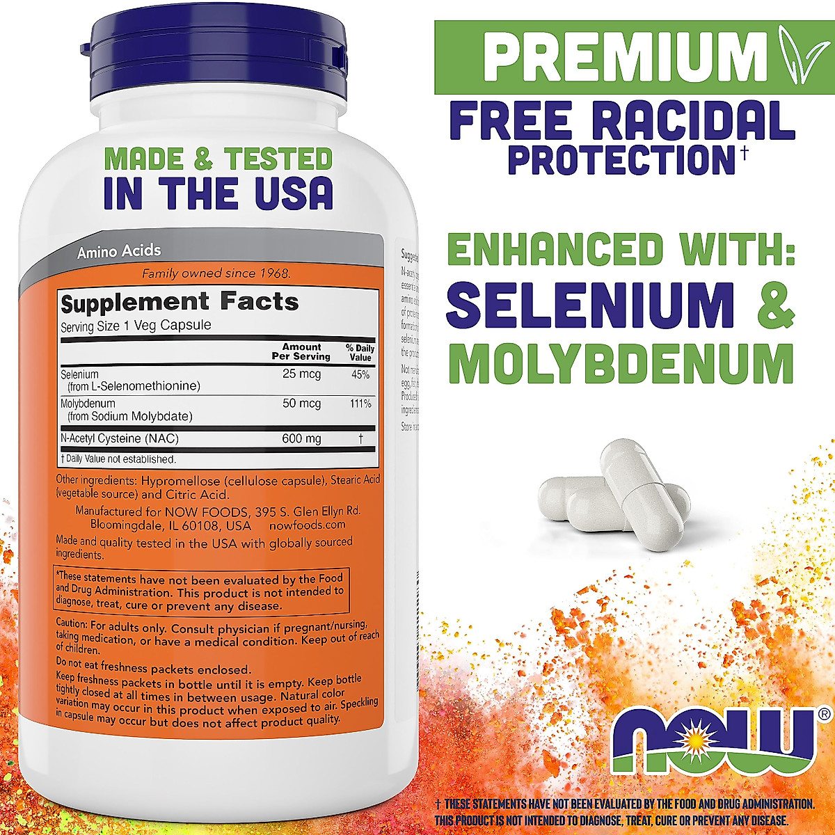 Now NAC 600 mg, 400 Veg Capsules (Pack of 2), N-Acetyl Cysteine with Selenium and Molybdenum