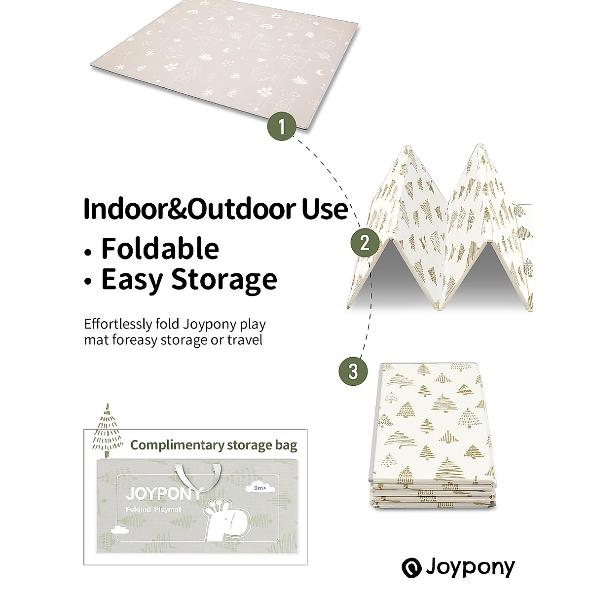 Joypony Foldable Baby Play Mat, 2 in 1 Fabric and XPE Surface Anti-Slip, 79x71x0.6 inch Extra Thick, Ideal for Infants Toddlers Kids Crawling, Non-Toxic, Waterproof Easy to Clean with Storage Bag