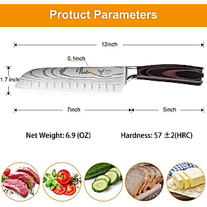 Bekhic Santoku Knife- SKnife Pro Kitchen Knife 7 Inch Kitchen Knife Asian Knife Japanese Chef Knife made of German High Carbon Stainless Steel ，Ergonomic Handle, Ultra Sharp (Silver&Maroon)