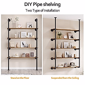 Industrial Iron Pipe Shelf Wall Mount, Farmhouse DIY Open Bookshelf, Pipe Shelves for Kitchen Bathroom, bookcases Living Room Storage, 2Pack of 5 Tier