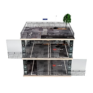 kivcmds 1:18 Scale 3-Tiers Model Car Display Case with Parking Lot Scene for Sports Car and Lego Models Collector, Display Stand for Alloy Car Toy with Light (3-Tiers Convenience Store Parking Lot)