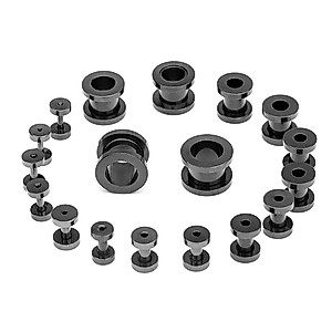CABBE 18 pcs Ear Tunnels Kit 14G-00G Stainless Steel Screw Fit 9 Sizes Gauges Plugs Set Stretcher Expander Body Piercing Jewelry, Black