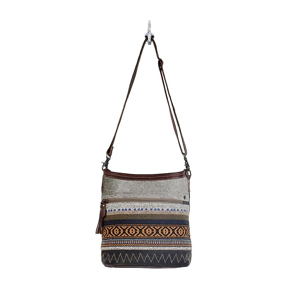 Myra Bag Adaptable Shoulder Bag UpcycledCotton & Cowhide LeatherS-2864