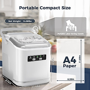 Ice Maker Machine Countertop Portable Small Compact Mini Bullet Ice Maker Self Cleaning, 2 Size of Bullet ice Cubes, 9 Cubes in 6 Mins,Good for Home,Dorm,Indoor,Camping,Outdoors (White)