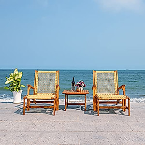 Safavieh Outdoor Collection Chantelle Acacia Wood/Light Brown Woven Rattan 5-Piece Patio Set PAT7076A, Natural/Natural