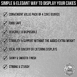 Cake Boards (4 Pack, 12 inch, Silver), Reusable Round Cake Drums for Showstopping Desserts, Heavy-Duty Disposable Cardboard Cake Bases W/Elegant Patterns, Cake Decorating Supplies by PixiPy