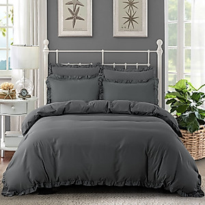 Chvonttow 5 Pieces Sage Green Ruffle Duvet Cover Set, Ultra Soft Microfiber Duvet Cover Queen Size Set, Bedding Duvet Cover Set with Zipper Closure, 1 Duvet Cover + 4 Pillowcases (Sage Green, Queen)