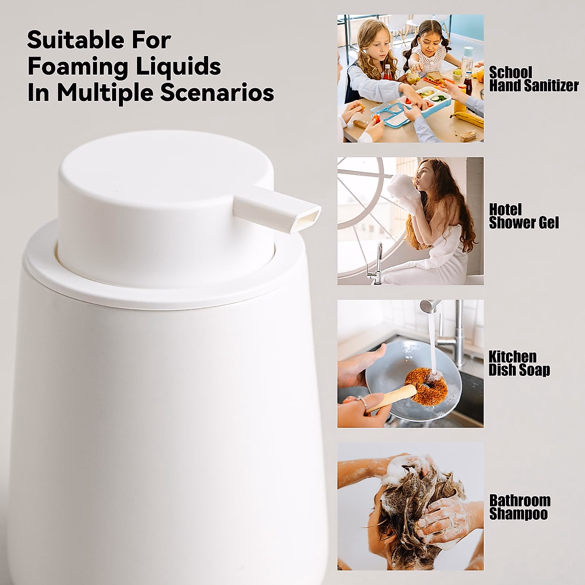 AZMOYAC Foaming Hand Soap Dispenser - White Ceramic Foam Soap Dispenser for Bathroom, Face Wash Dispenser Lotion Bottle with Foaming Pump, 12 Oz Refillable Dish Soap Dispenser for Kitchen