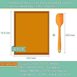 6PCS Silicone Dehydrator Sheets - Nonstick fruit leather trays for dehydrator with Silicone Scraper Compatible with Cosori CP267-FD High Temperature Resistance Reusable for Fruits Meat Vegetables Herbs (Orange)