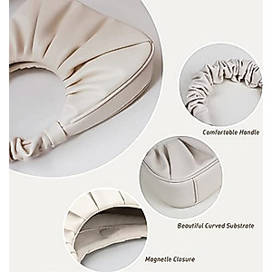 LOVEINT Ruched Hobo Handbag Shoulder Bags for Women Cloud Bag Soft Leather Tote Clutch Purse (Cream color)