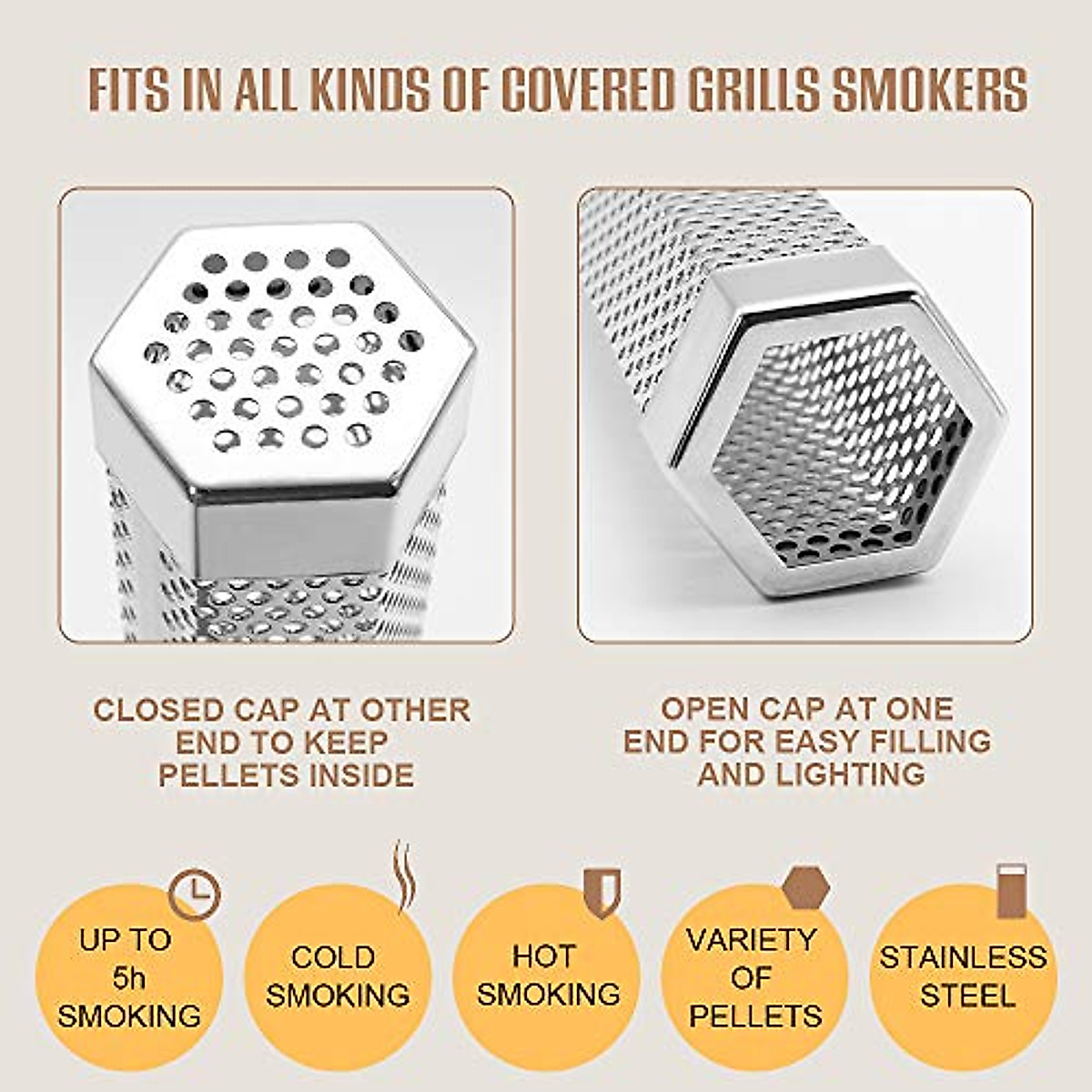 Pellet Smoker Tube 6 &12 inch Smoke Tube - Stainless Steel Wood Tube - Suitable for Any Grill or Smoker - Adds Delicious Wood Smoke Flavor on Your Barbecue Food (6 &12 inch)