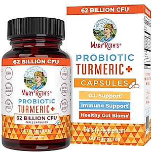 MaryRuth Organics Probiotic Turmeric + Extra GI Support | 62 Billion CFU | Organic Ingredients Turmeric Complex with Probiotics | Turmeric Curcumin Capsules for Digestion | Vegan | 60 Count