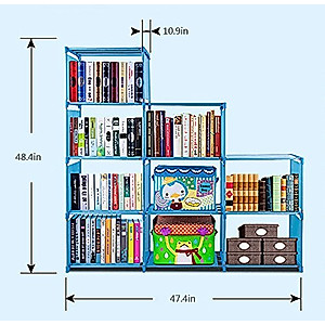 Hosmat 9-Cube DIY Children's Bookcase 30 inch Adjustable Bookshelf Organizer Shelves Unit, Folding Storage Shelves Unit (Blue_9 Cubes)
