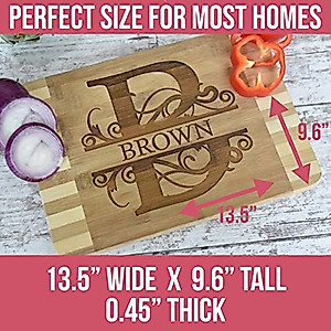 Brew City Engraving - Monogram Letter Bamboo Cutting Board Personalized & Laser Engraved Name; Present for Birthdays Housewarmings Client Gifts Weddings Anniversaries Parents Couples & Friends
