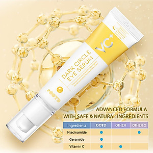 Dark Circle Remover Eye Serum, Eye Bags Treatment for Men and Women, Vitamin C, Niacinamide, Ceramide, Vegan Under Eye Treatment 30g