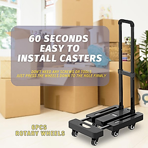 [Updated] Foldable Dolly Cart with Wheels, 500lbs Heavy Duty Folding Hand Truck Dolly Easy Set-Up Design, Collapsible Trolley Handtruck, Portable Small Dolly for Moving, Shopping, 6 Wheels And 2 Ropes