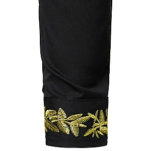 ZEROYAA Men's Luxury Gold Embroidery Design Slim Fit Long Sleeve Button Up Dress Shirts ZHCL44-Black Medium