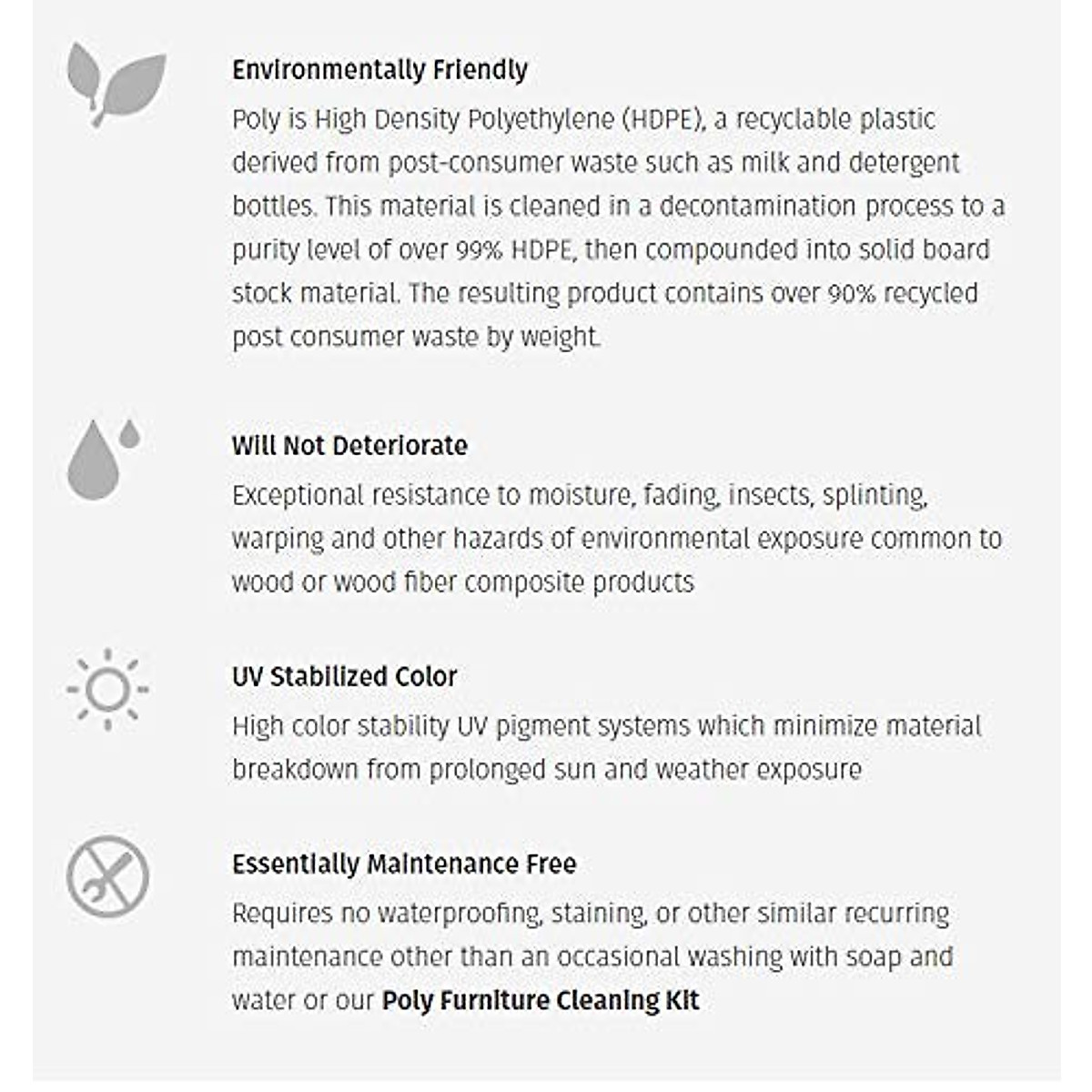 LuxCraft Café Poly Outdoor Dining Bench (White, 41")