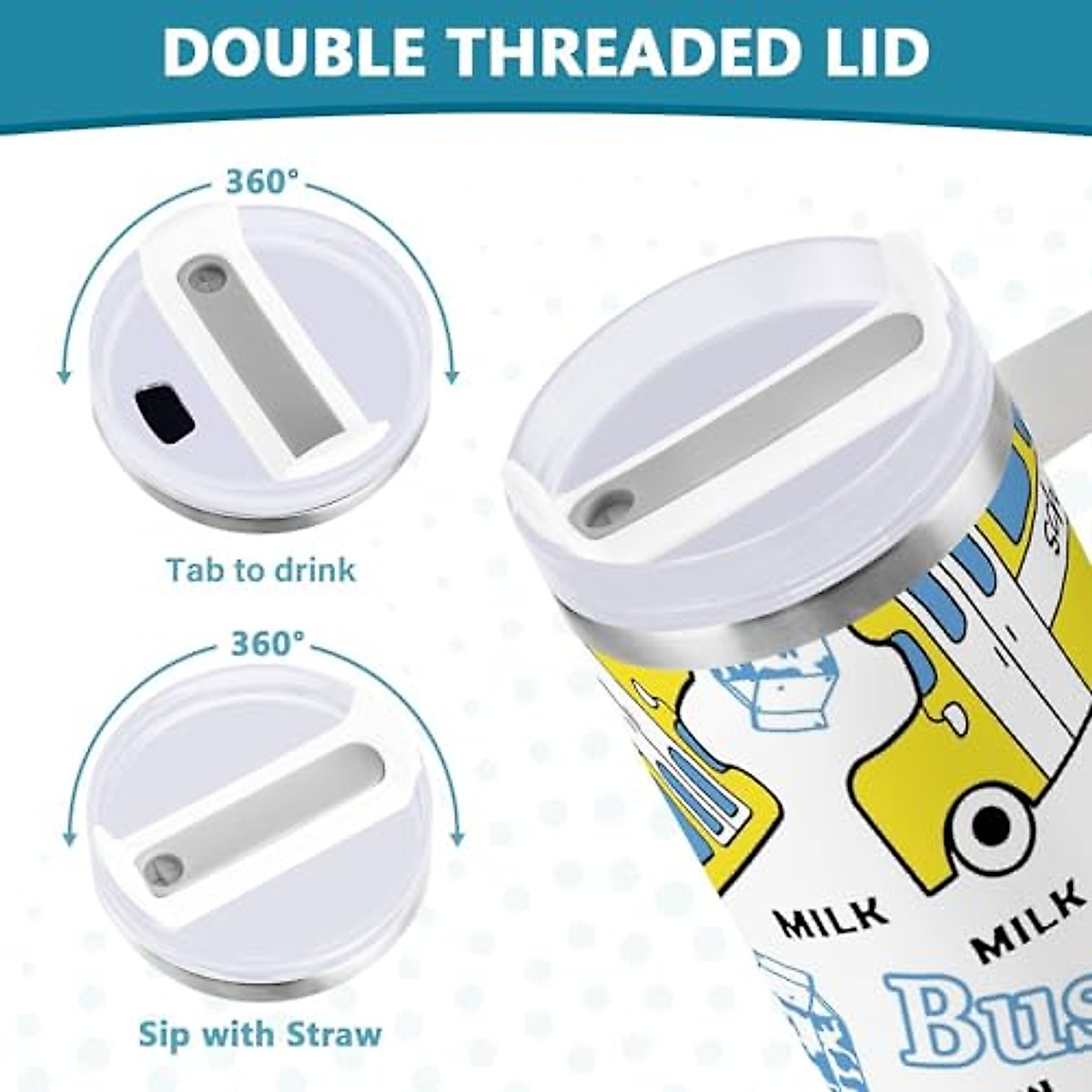 ARGTILDN 30 oz Tumbler School Bus Car Cartoon Insulated Travel Mug with Handle and Straw Lid Stainless Steel Vacuum Coffee Cup Tea Beverage Container Water Bottles for Car Sports office