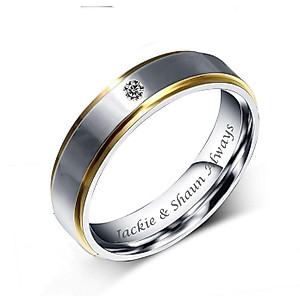 Personalized Women's Two Tone Silver & Gold Stainless Steel Promise Ring Custom Engraved Free - Ships from USA