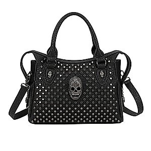 Downupdown Punk Skull Black Rivet Shoulder Bag Women Purse Casual Handbag
