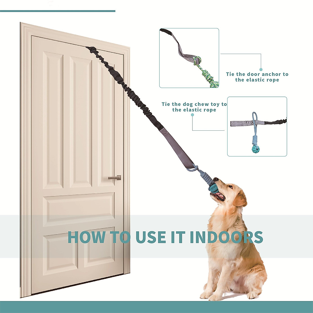 TUFEZIAN Interactive Dog Toys Rope Tug of War Dog Toy for Small Medium Large Dogs,Dog Stakes for Outside,Indoor Tug War Rope Dog Toy,Dog Bungee Tug Toy with 3 Chew Rope