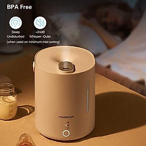 Naibsan Humidifiers for Bedroom, 2.8L Top Fill Cool Mist Humidifiers for Large Room, Quiet Ultrasonic Humidifiers with Essential Oil for Baby Nursery and Plant, Auto Shut-off & BPA-Free