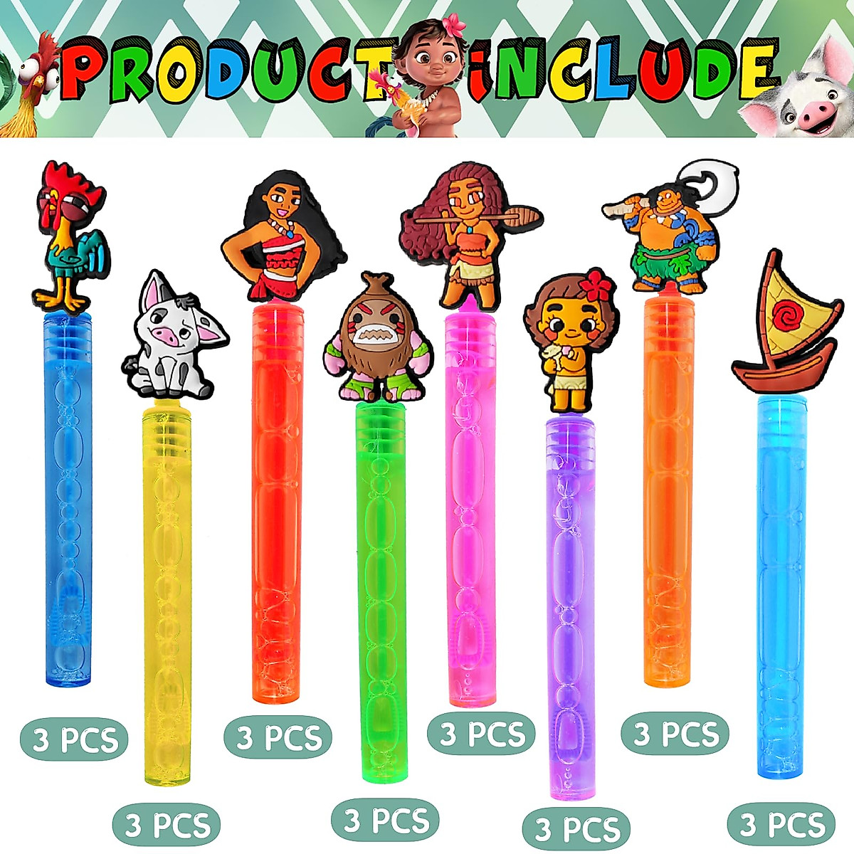 24 Piece Moana Bubble Wand for Kids(8 Style),Cute Moana Bubble Wand Great for Moana Theme Birthday Party Supplies
