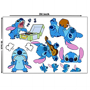 CRYTORON Lilo and Stitch Wall Stickers Disney Cartoon Wall Decals DIY Peel and Stick Vinyl Wall Decor for Kid Girls Boys Bedroom Living Room House Fun (Size: 16×24 inch)