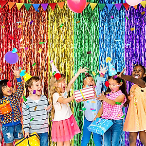2 Pack 3.3X6.6Ft Rainbow Wavy Foil Fringe Curtains Backdrop Decorations, Rainbow Metallic Tinsel Foil Streamers Photo Booth Background for Birthday Wedding Engagement Bridal Shower Party Decorations