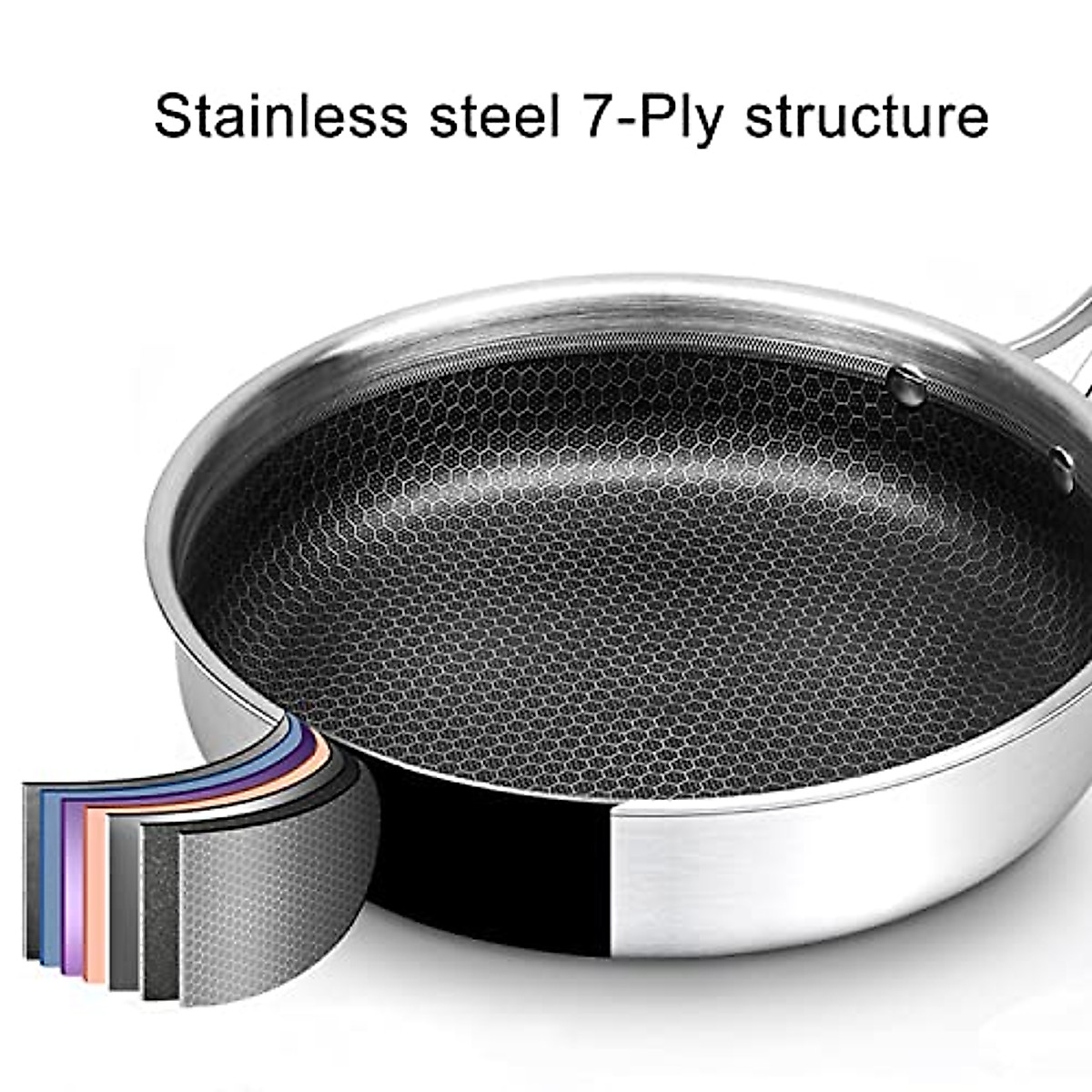 Potinv Hybrid Stainless Steel Frying Pan with Stay Cool Handle 10 Inch,Non-Stick,Dishwasher and Oven Safe,Works with Induction Cooktop,Gas,Ceramic,and Electric Stove