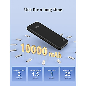 TG90° 10000mah Portable Charger with Built-in Cable, Ultra Slim Power Bank Portable Phone Battery Pack Charger Compatible with iPhone 14/14 Pro/13/13 Pro/12/12 Pro/11/11 Pro/X/XS/SE and More