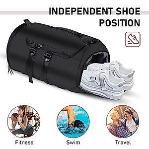 Small Gym Bag for Men and Women, Black Gym Backpack with Shoe Compartment, Weekender Backpack, Workout Bag for Exercise, Travel Duffle Backpack for Cycling, Swiming, Camping