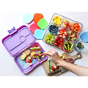 Yumbox Chop Chop Glass Meal Prep Food Storage Cubes - 1.5 cups volume each cube - Vibrant Silicone Lids