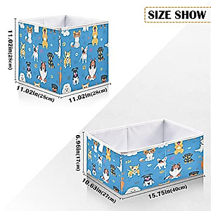 Kigai Pet Dog Blue Cube Storage Bins - 11x11x11 In Large Foldable Storage Basket Fabric Storage Baskes Organizer for Toys, Books, Shelves, Closet, Home Decor