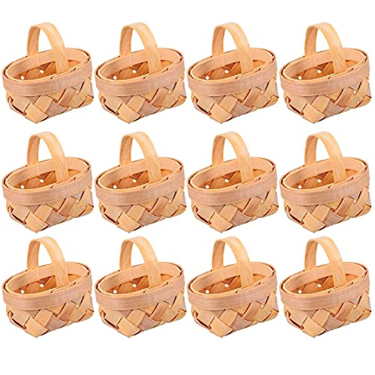 Candy Basket Bushel Basket 12pcs Mini Woven Baskets with Handles Tree Hanging Miniature Wooden Chip Baskets Ornaments for Farmhouse Rustic Wedding Party Candy Basket Bamboo Easter Basket