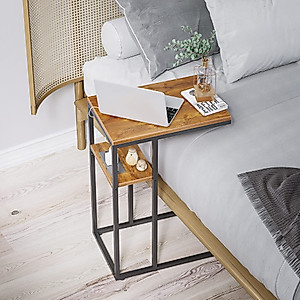 CubiCubi Side Table with Charging Station, C Shaped End Table with USB Ports and Outlets, Couch Table for Living Room, Bedroom, Couch, Sofa and Bed, Brown