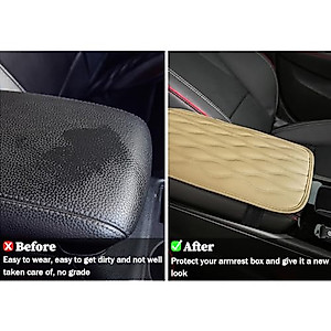 Osilly Car Center Console Cover, PU Leather Waterproof Armrest Storage Box Mat, Soft Non-Slip Auto Armrest Seat Box Protector, Car Interior Accessories for Most Vehicle, SUV, Truck (Beige)