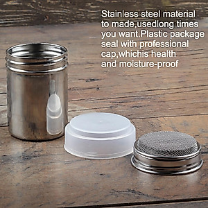 2 Stainless Steel Powder Shakers, SENHAI Mesh Shaker Powder Cans for Coffee Cocoa Cinnamon Powder with Lid, with 16 pcs Printing Molds Stencils