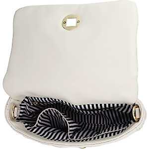 B BRENTANO Vegan Quilted Flap-Over Crossbody Bag with Chain Strap and Tassel Accent (Off-White)
