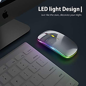 【Upgrade】 LED Wireless Mouse, Slim Silent Mouse 2.4G Portable Mobile Optical Office Mouse with USB & Type-c Receiver, 3 Adjustable DPI Levels for Notebook, PC, Laptop, Computer, MacBook (Grey)