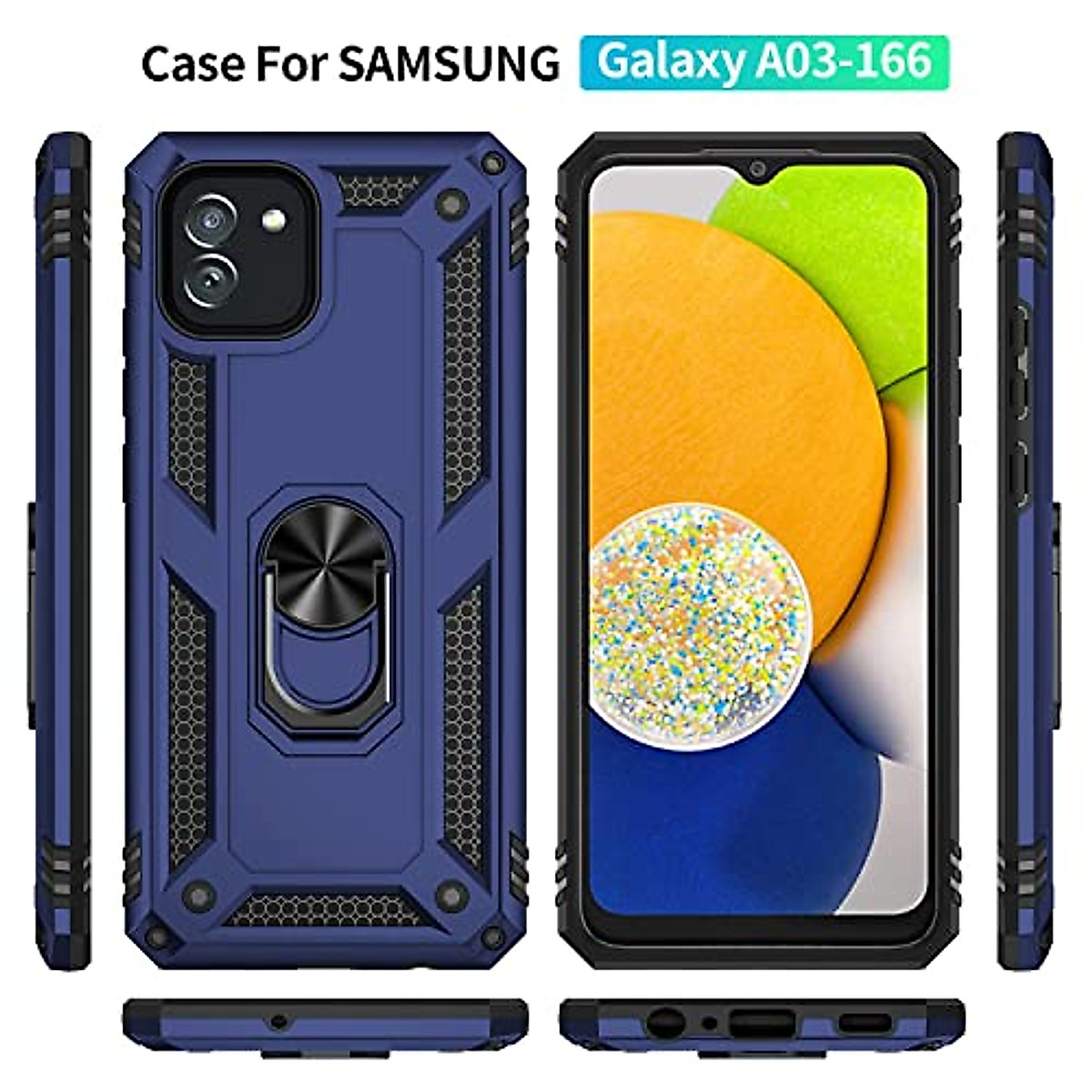 DINGXIN Galaxy A03 Case, Samsung A03 Phone Case, [Military Grade] Metal Ring Stand Car Mount Shockproof Protective Case for Samsung Galaxy A03 (Blue)