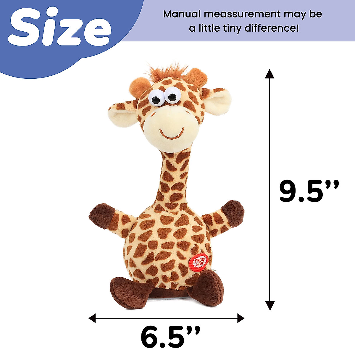 Hopearl Talking Giraffe Repeats What You Say Shaking Head Electric Interactive Animated Toy Talking Plush Buddy Birthday Party for Toddlers 24cm