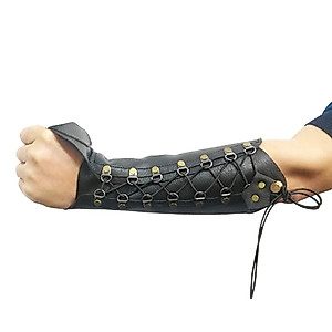 Nachvorn Handmade Leather Arm Guards Bow Hand Shooting Glove Adjustable for Hunting Shooting Target Practice Bow Black