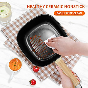 Audecook Hot Pot Electric 2L, Cermic Glaze Non-Stick Frying Pan 8 Inch, Portable Travel Cooker for Ramen/Steak/Fried Rice/Oatmeal/Soup, with Dual Power Control (Silicone Spatula Included)