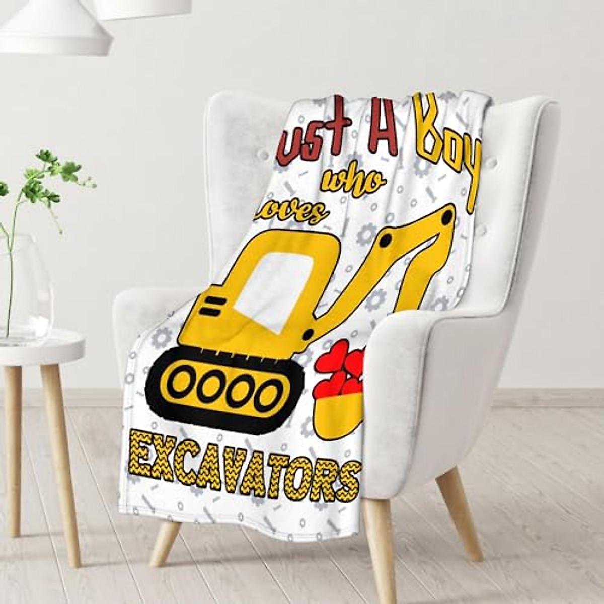 Excavator Blanket for Boys, Men, Excavator Lovers - Soft, Lightweight - 40x50 Inches Crib Size Throw Blanket for Bed, Couch, Sofa - Yellow Cute Lightweight Throws Gift