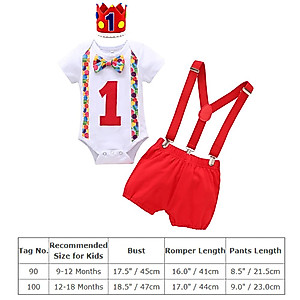 IBTOM CASTLE Cake Smash Outfit Boys First Birthday Party Supplies Short Sleeve Romper Suspenders Pants Circus Baby Photoshoot Clothes Red 9-12 Month