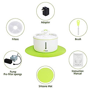 YEACHA Cat Water Fountain, Dog Water Dispenser with Replacement Filter, 88oz/2.5L Drinking Fountains Bowl with LED Light for Cat and Small Dogs, Multiple Pets, with 120-240V Adapter Light Green