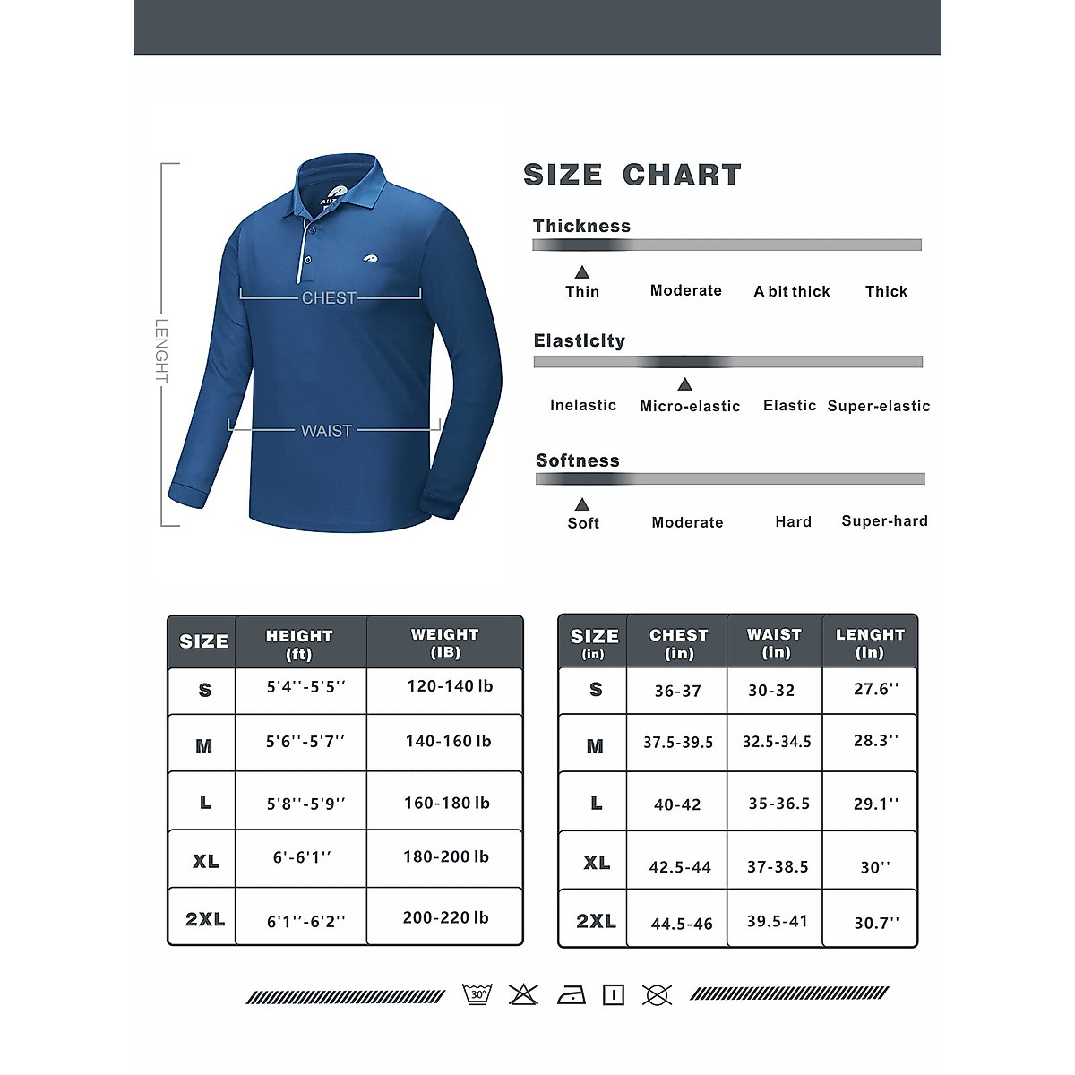 ALLZERO Men's Polo Shirt Quick Dry Long and Short Sleeve Activewear Shirts Performance Athletic Tennis Golf Collar Shirts DARKBLUE XL